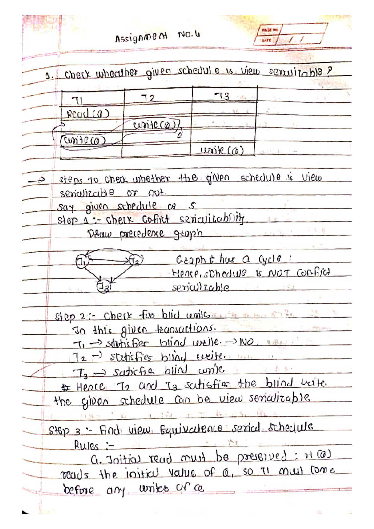 DBMS Assignment 4 - View Serializability and Transaction Management - Studocu