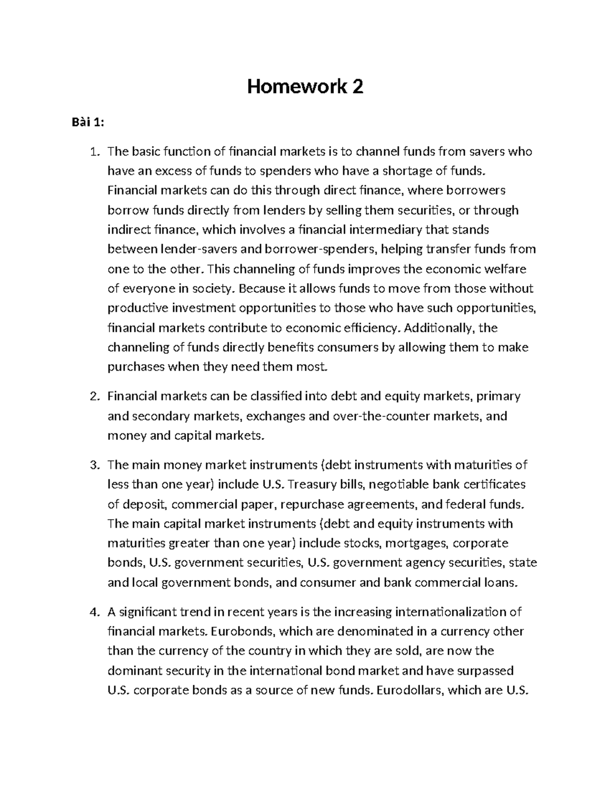 Homework 2 - Financial Markets Overview and Key Concepts - Studocu