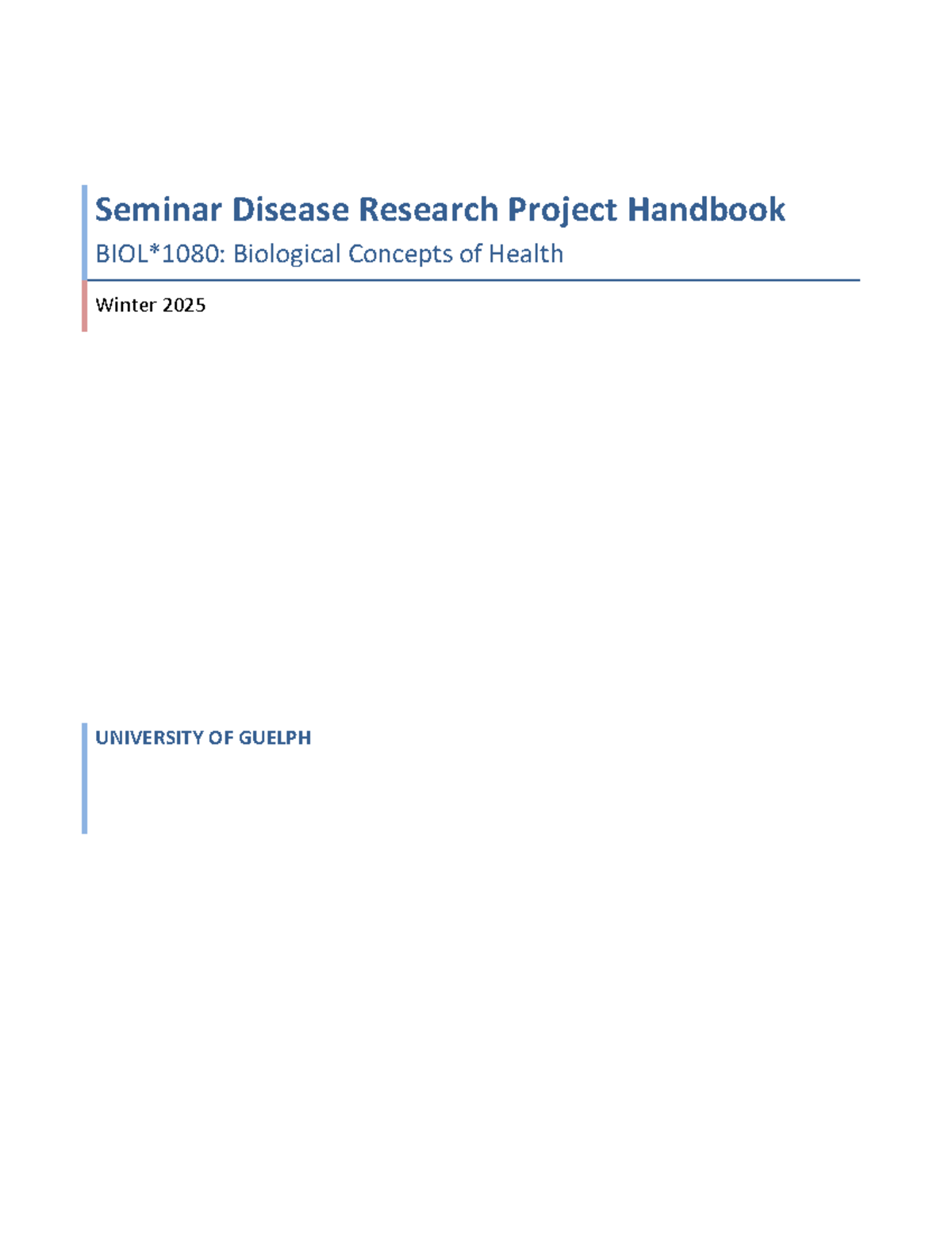 Disease Research Project Handbook: Biological Concepts of Health (BIOL ...