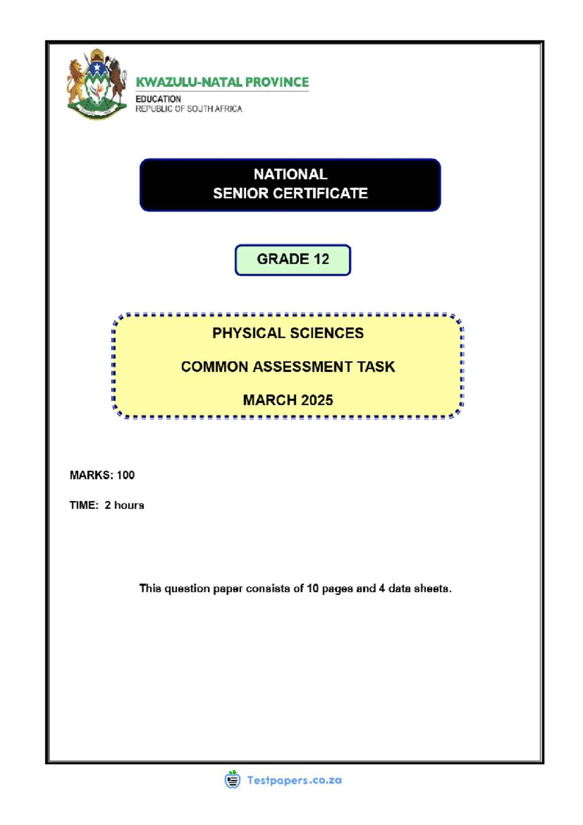 Physical Sciences Grade 12 NSC QP March 2025 Exam Paper - Studocu