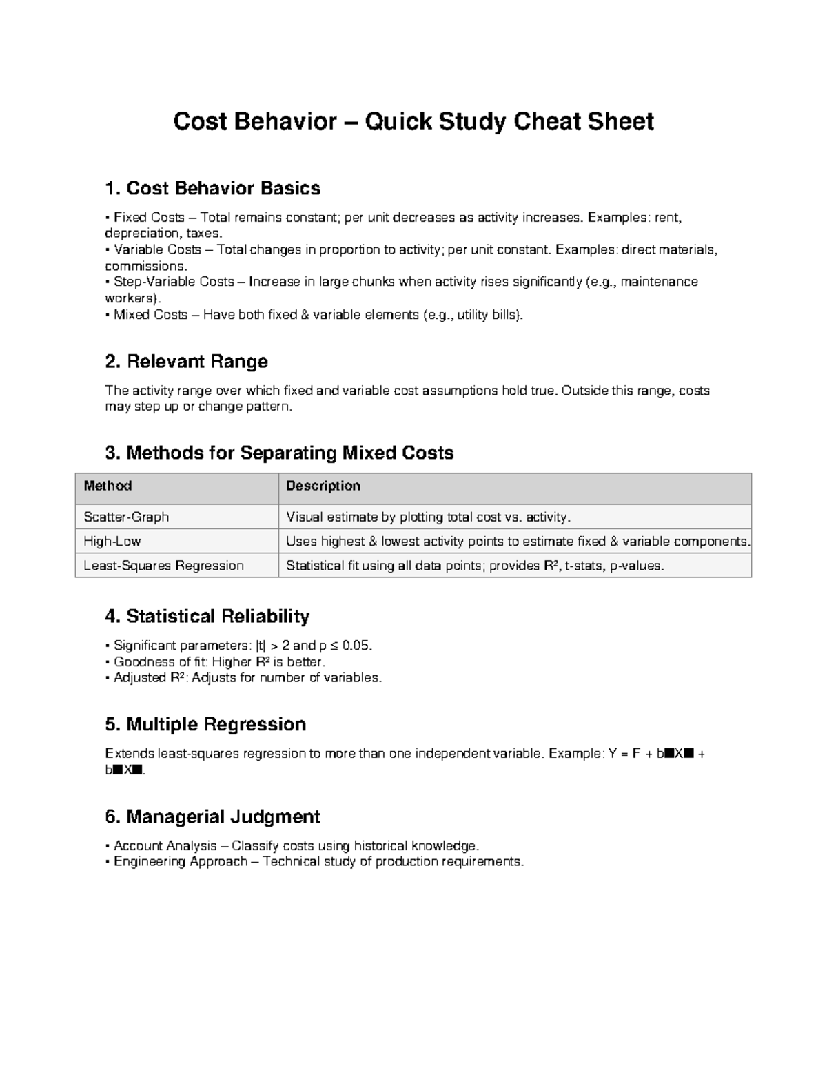 Cost Behavior Basics Cheat Sheet for Quick Study - Studocu