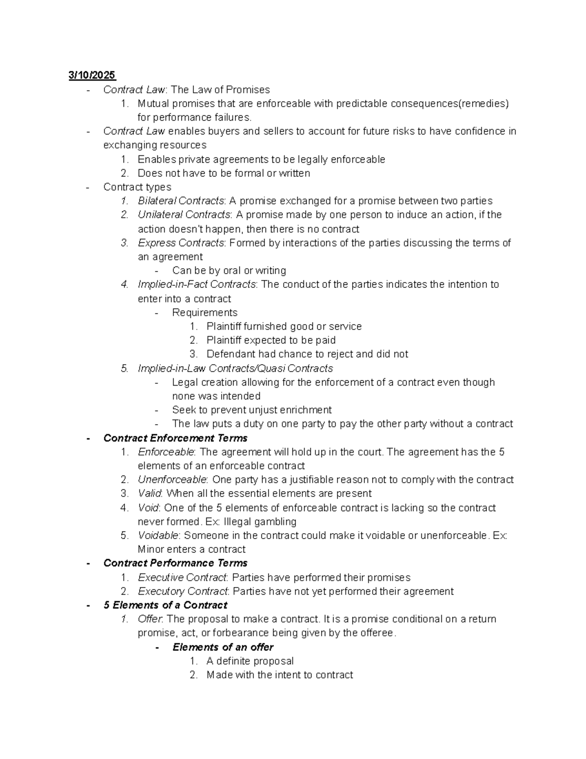 LEGL 2700 - Unit 3 Exam Notes on Contract Law Principles - Studocu