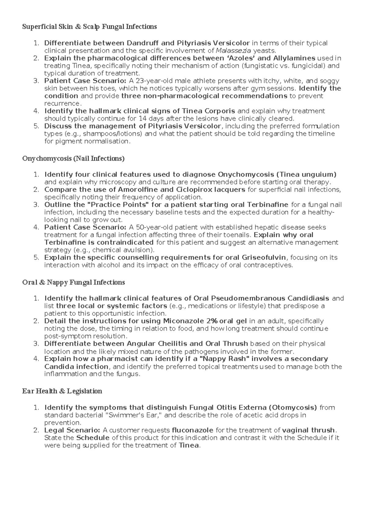 PHAR2911 Final Exam Practice Questions on Fungal Infections - Studocu