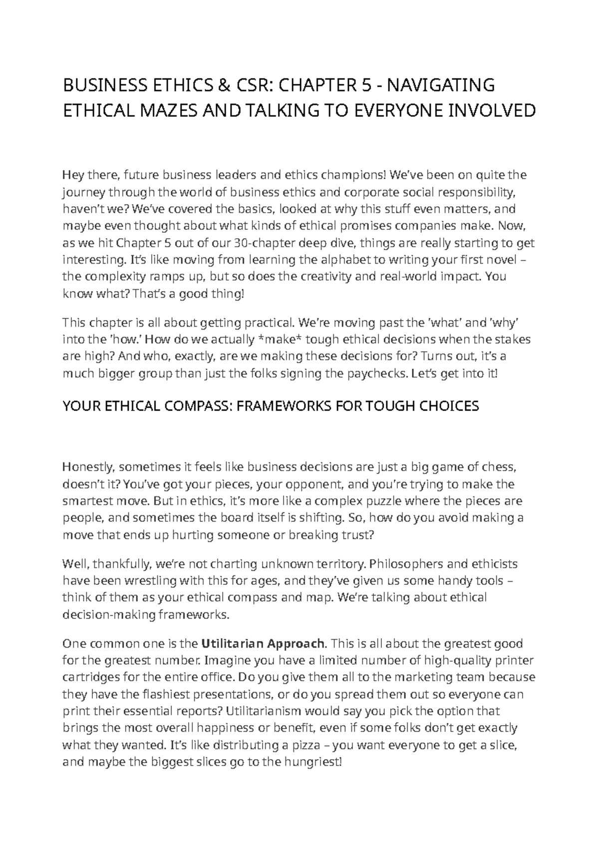 BUSINESS ETHICS CSR: CHAPTER 5 - NAVIGATING ETHICAL DECISIONS - Studocu