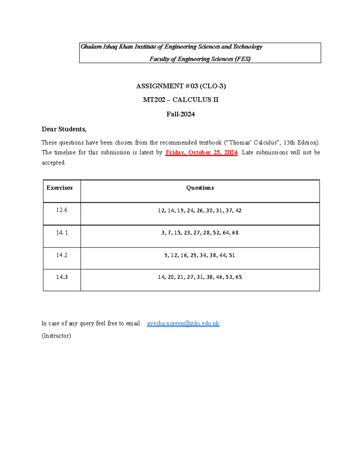 MT202 Calculus II Assignment 03 - Fall 2024 - Studocu