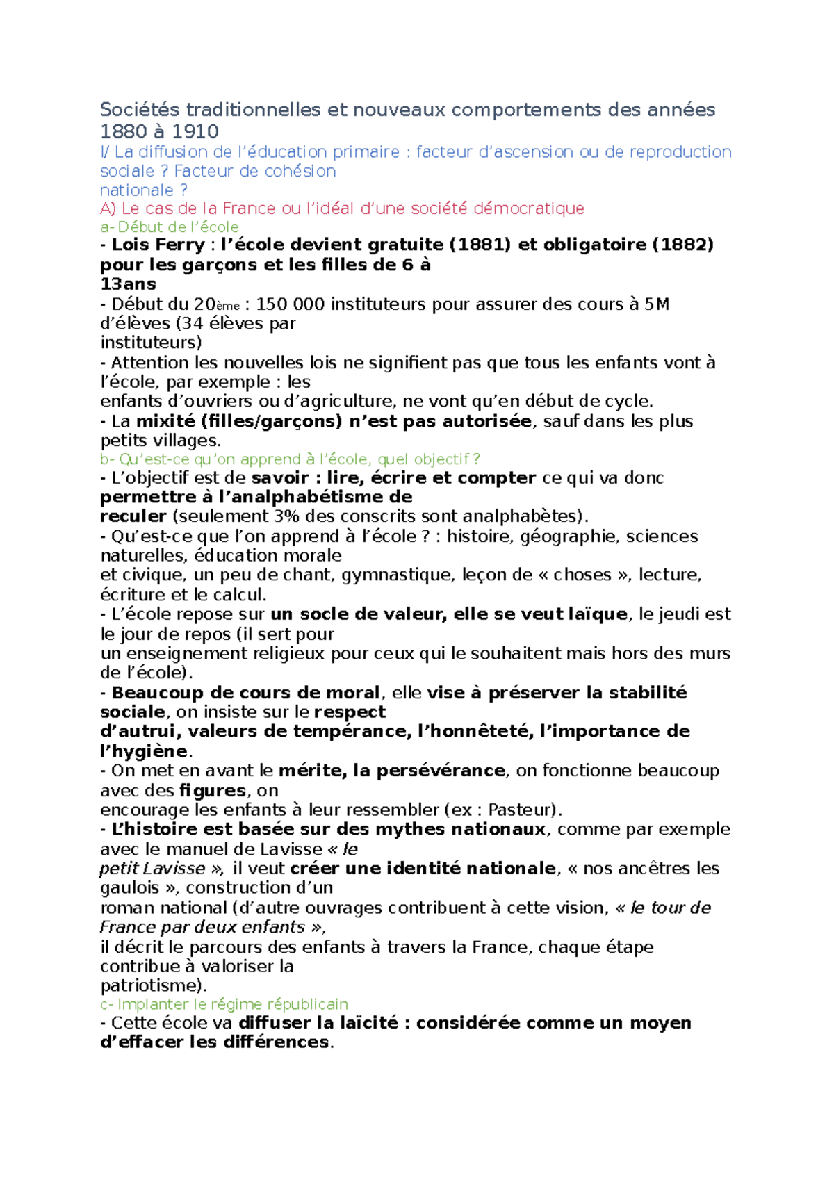 Sociétés Traditionnelles et Éducation de 1880 à 1910 : Un Changement ...