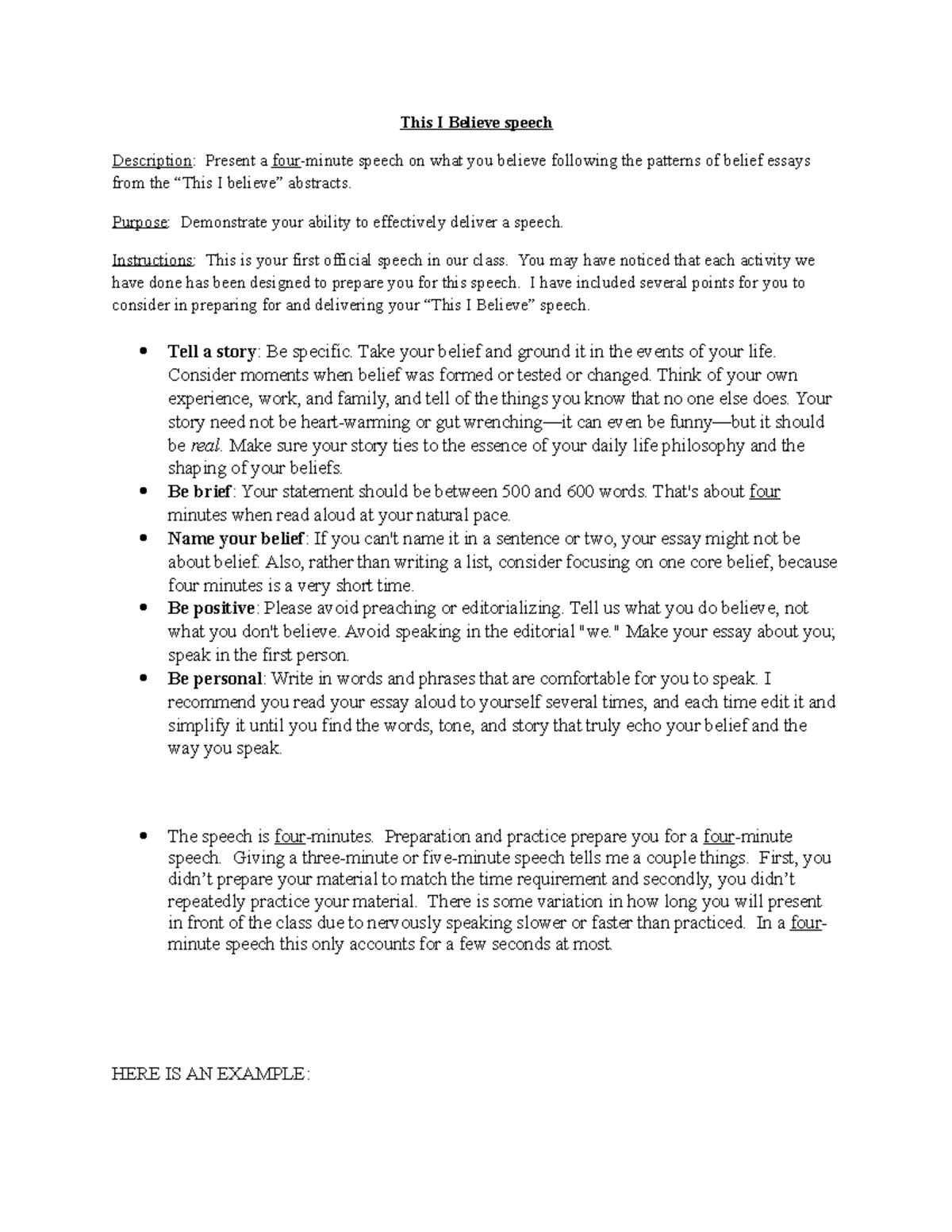 This I Believe Speech: Crafting Your Personal Belief Story - Studocu