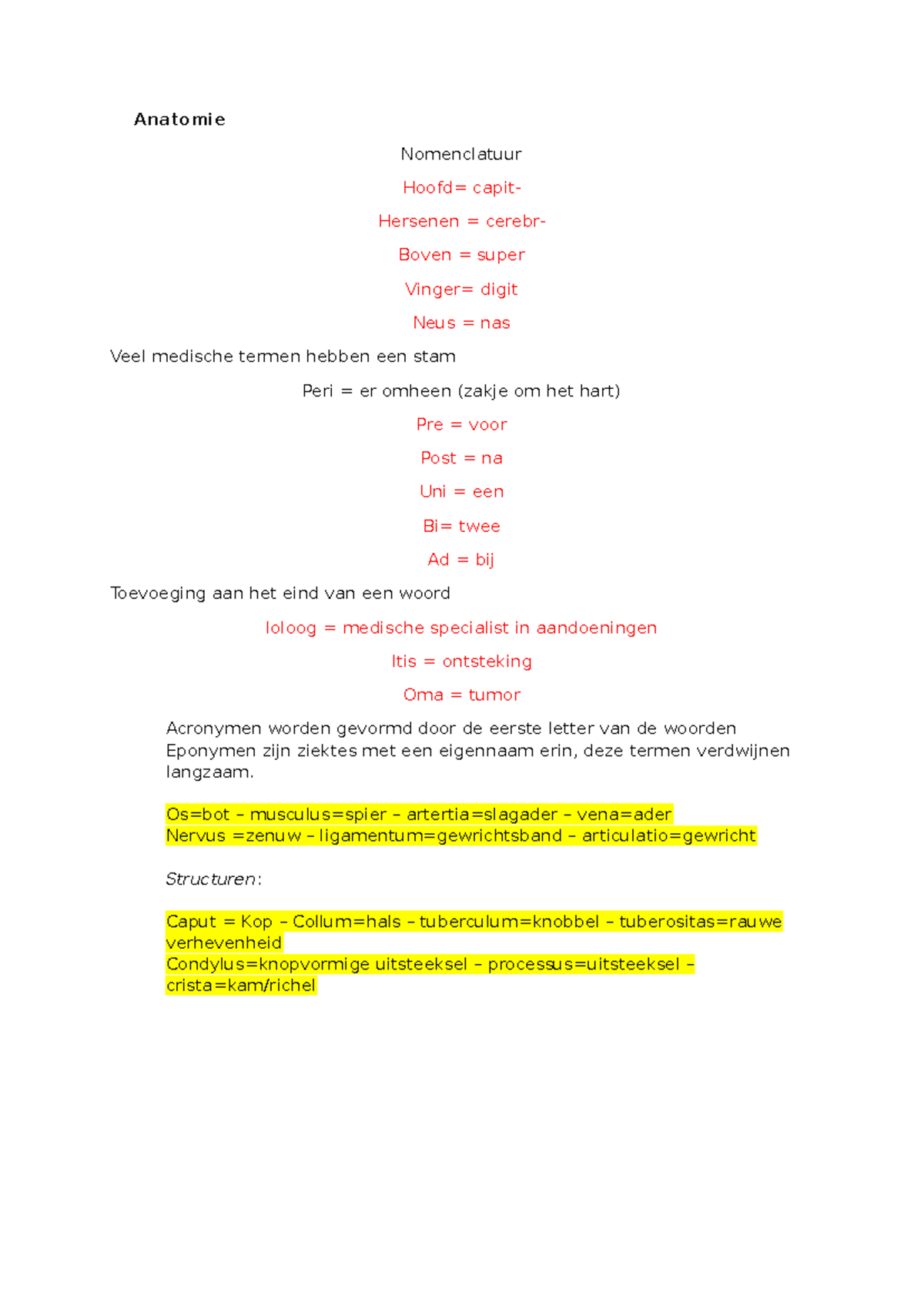Anatomie Lesnotities: Nomenclatuur, Anatomie en Functies - Studeersnel