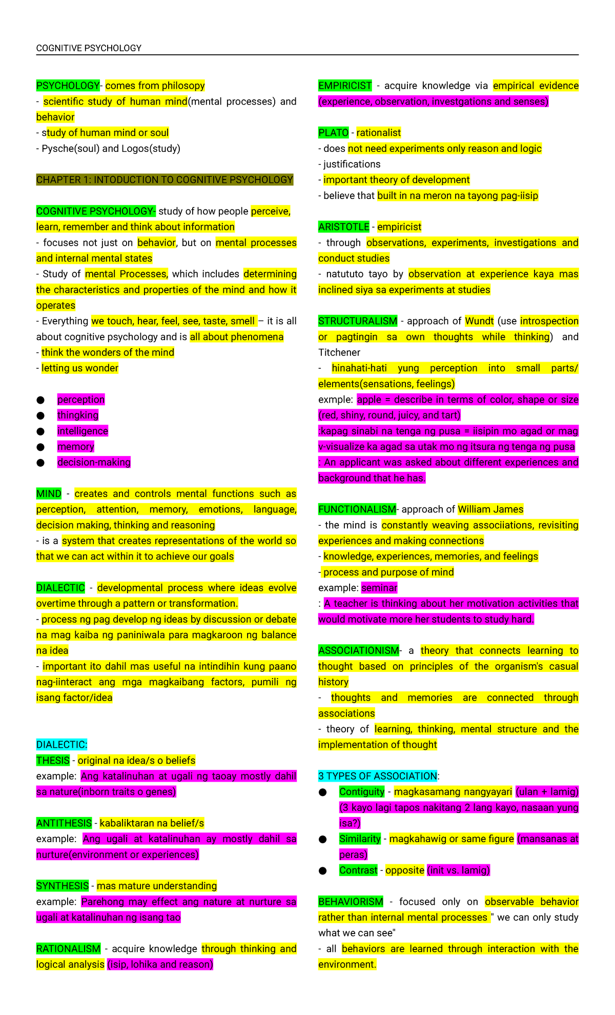 COG PSY 101: Chapter 1 - Introduction to Cognitive Psychology - Studocu