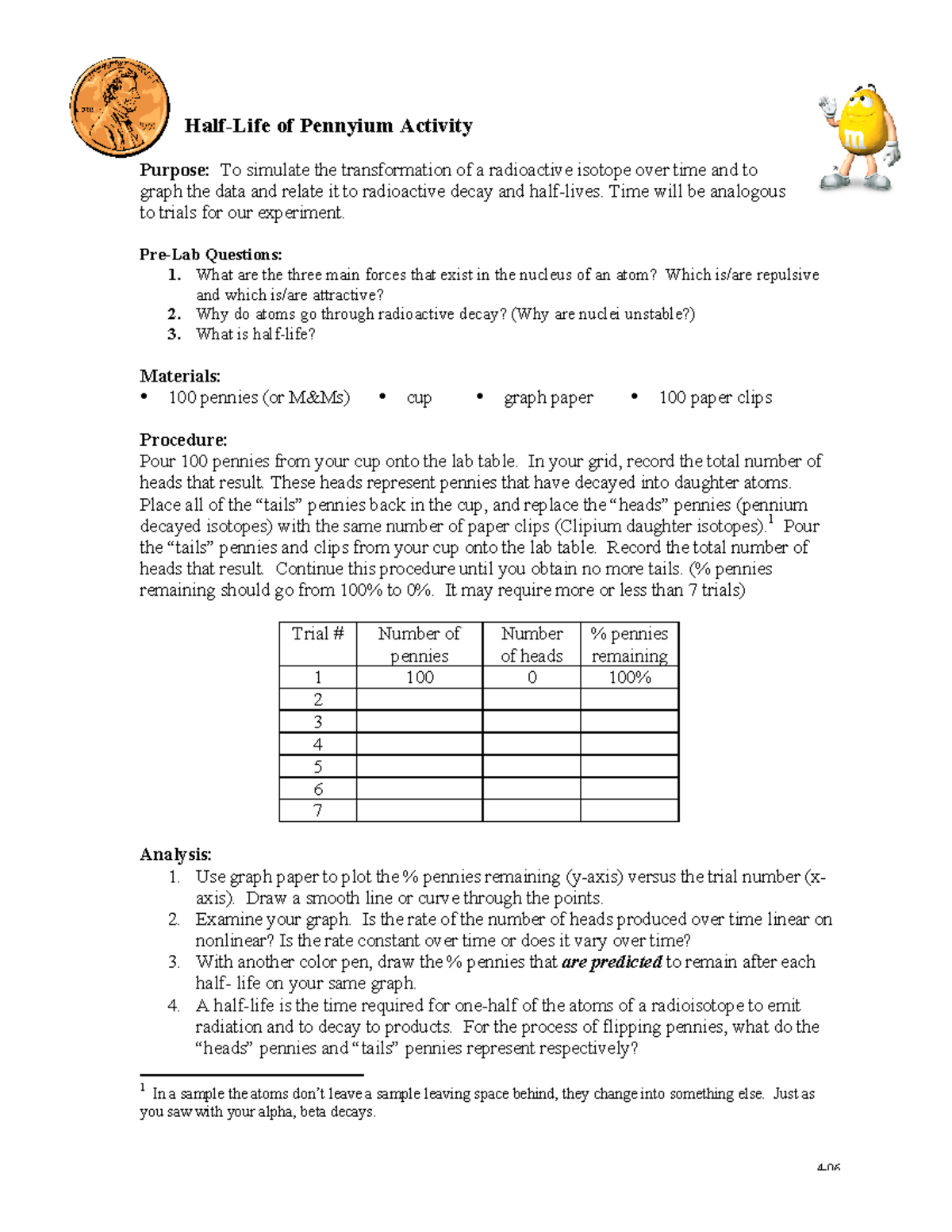 Half-Life of Pennyium Activity: Simulation and Graphing Experiment ...
