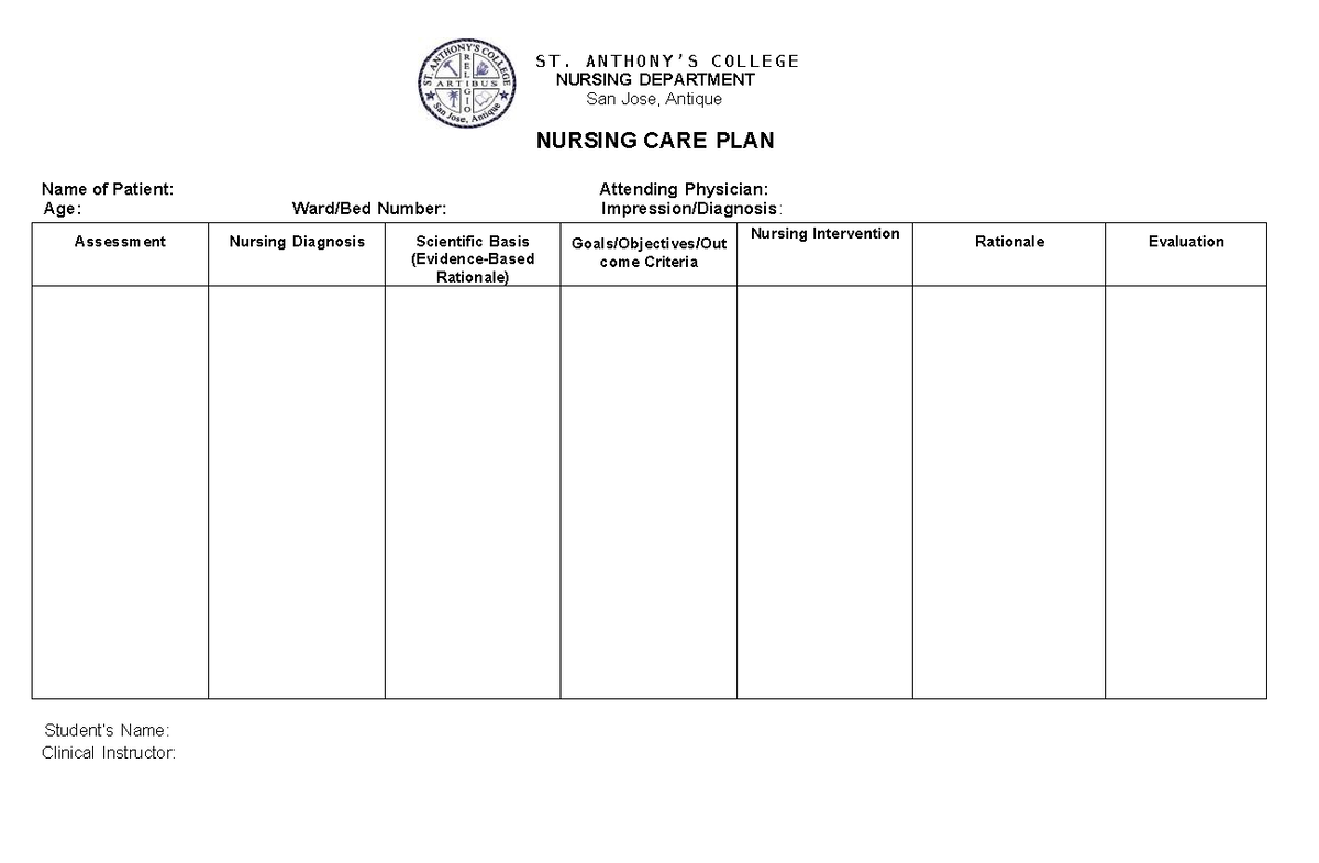 NCP-Form-Copy - to study - Pharmacology - S T. A N T H O N Y ’ S C O L ...