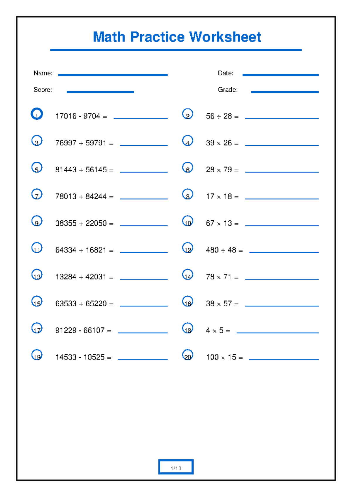 Math Practice Worksheet 2 - Exercises and Answer Key - Studocu