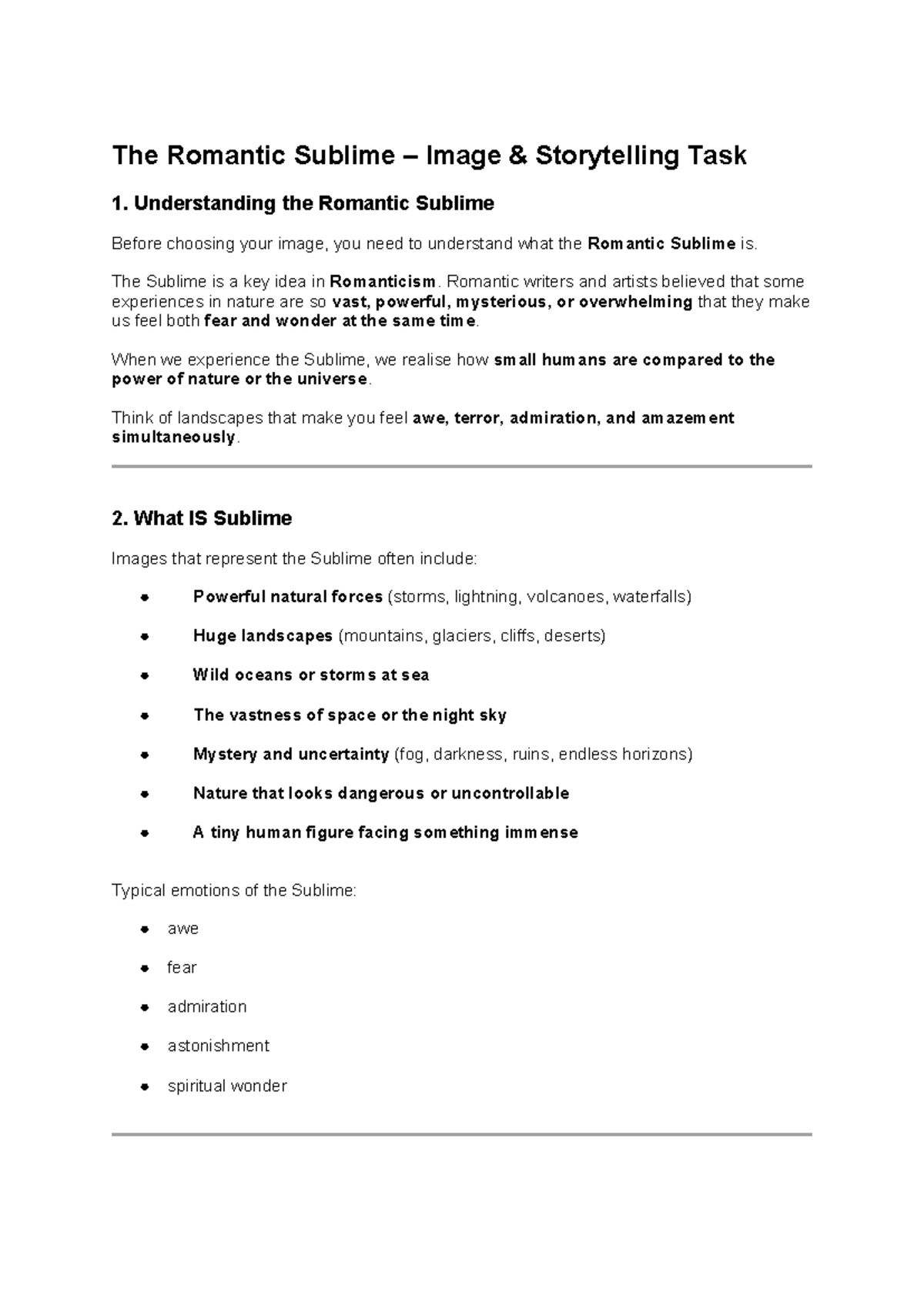 Romanticism and the Sublime: Image Storytelling Task 1 - Studocu