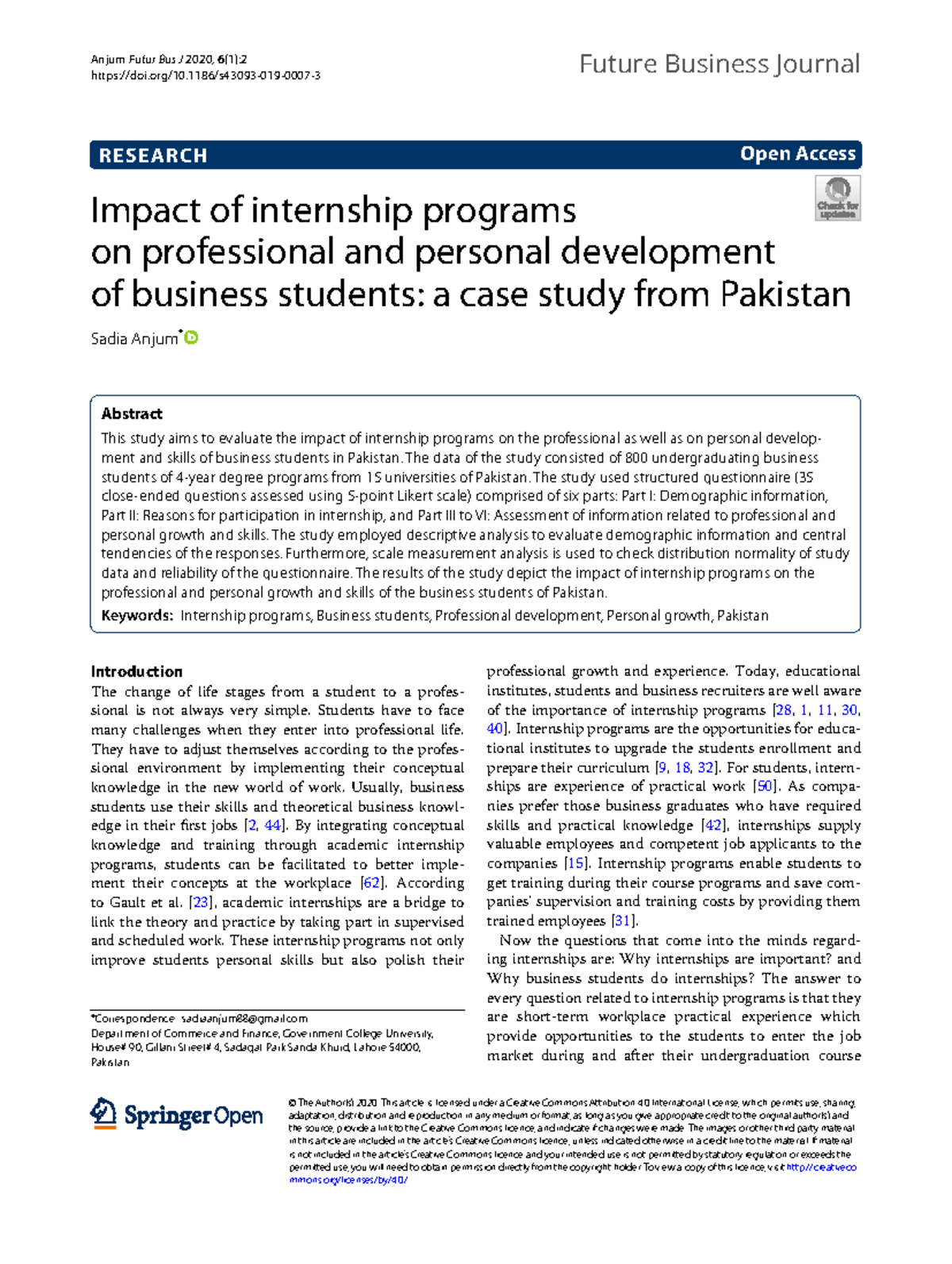 Impact of Internship Programs on Business Students' Growth: A Case ...