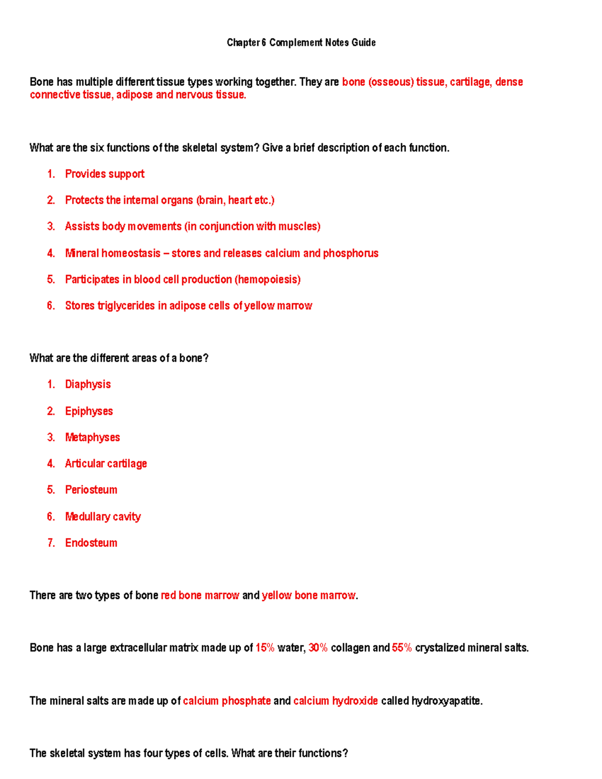 Chapter 6 Complement Notes: Bone Structure, Growth & Disorders - Studocu