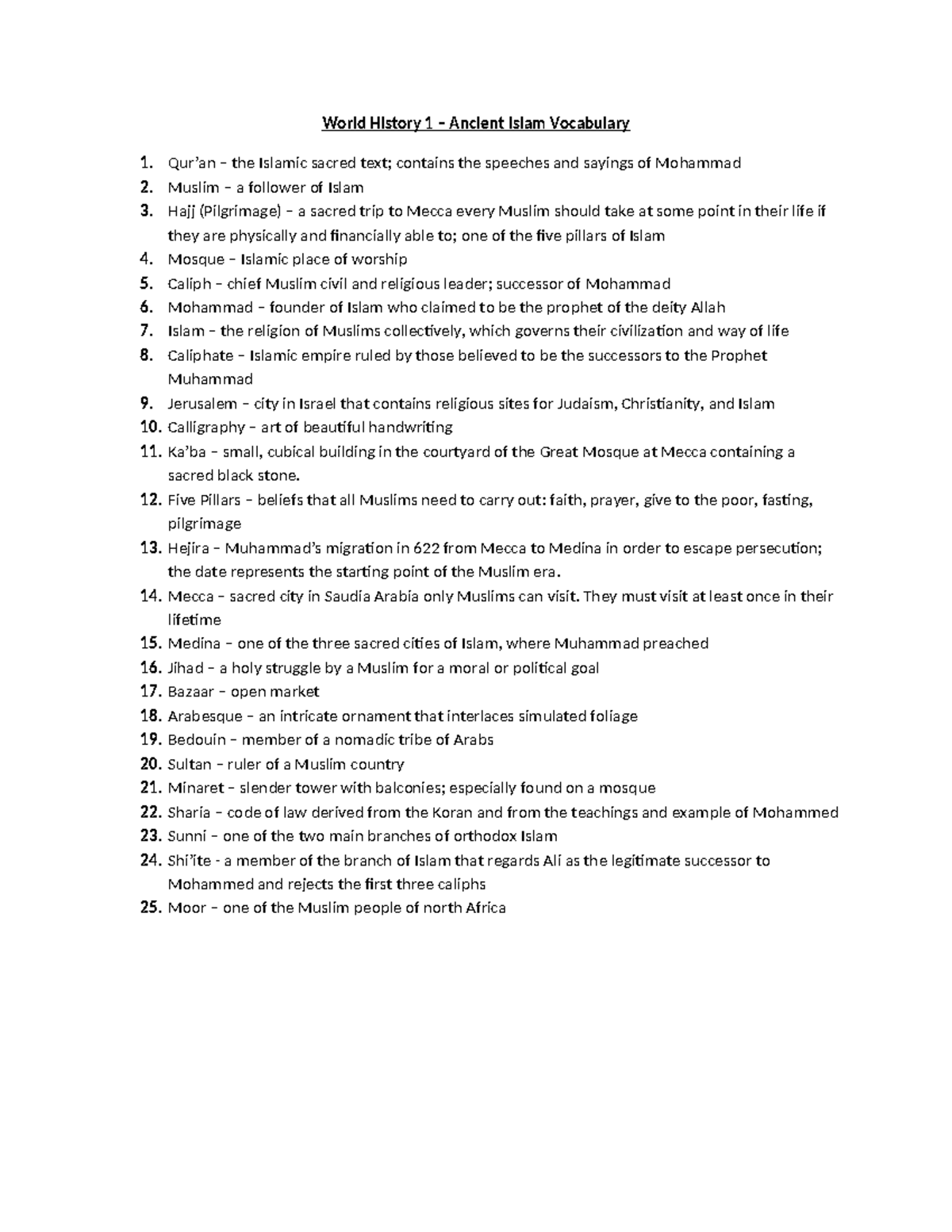 World History 1: Ancient Islam vocabulary notes - Studocu