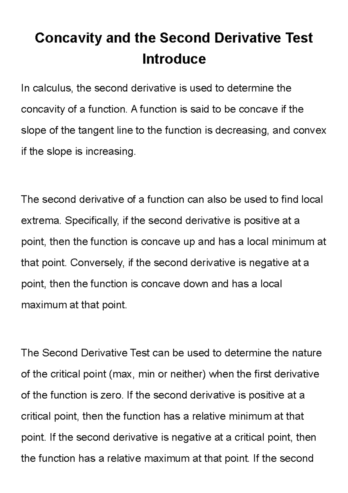 Concavity & Second Derivative Test Overview for Calculus Students - Studocu
