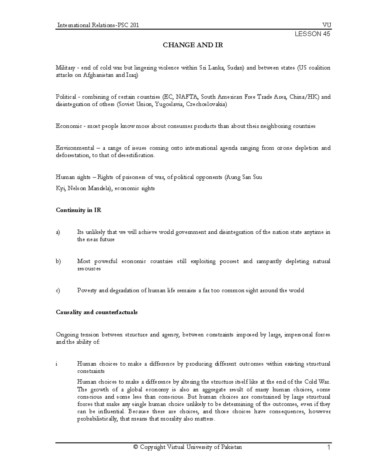 International 201 VU Lesson 45: Change in IR Post-Cold War - Studocu
