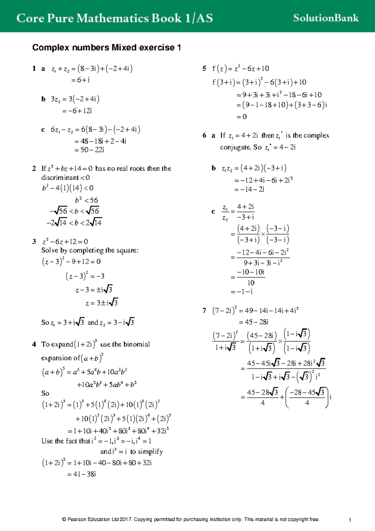 Alevelsb CP1 Mixed Exercises on Complex Numbers - Studocu