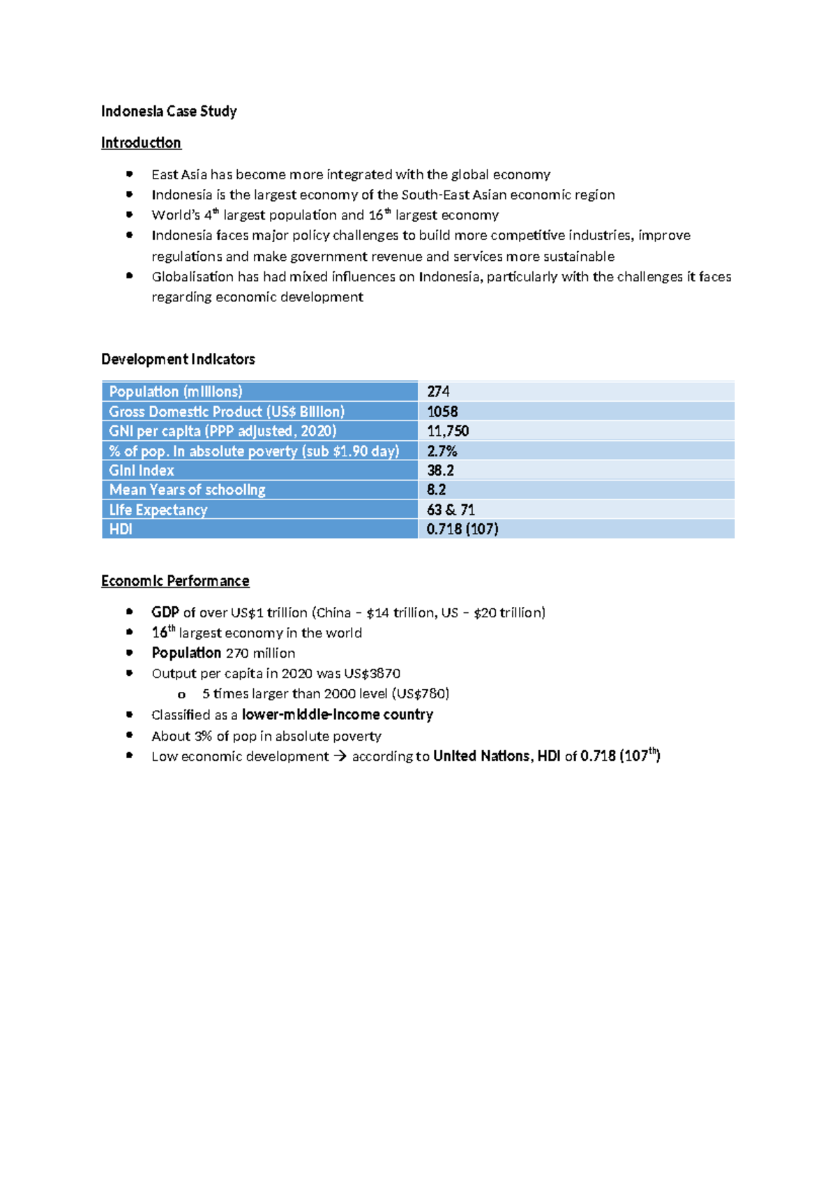 Indonesia Case Study Cheat Sheet: Economic Challenges & Indicators ...