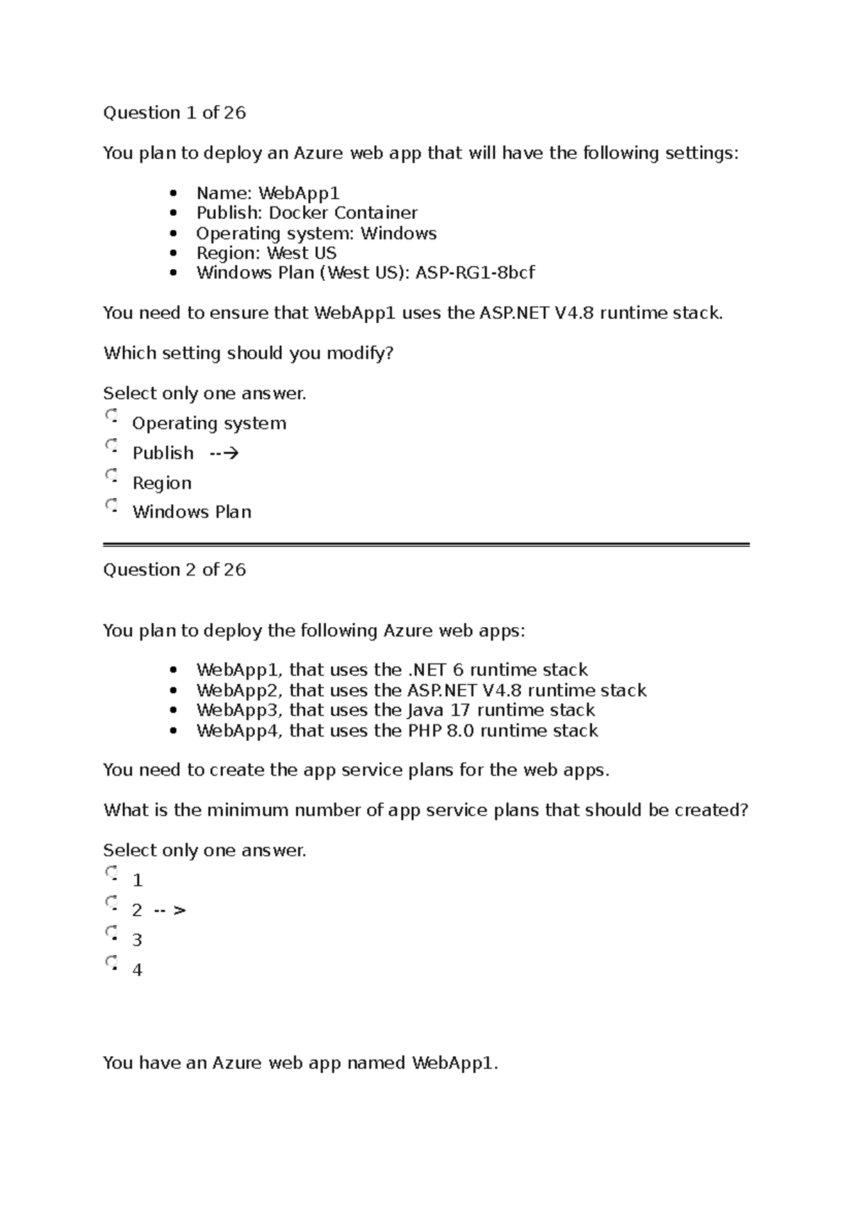 AZ-104 Reassessment Questions for Azure Web Apps and Storage Services ...