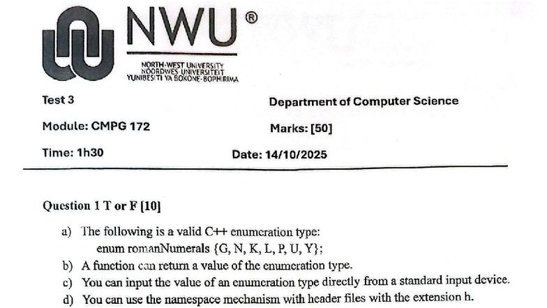 CMPG 172 Test 3 - C++ Programming Concepts and Questions - Studocu