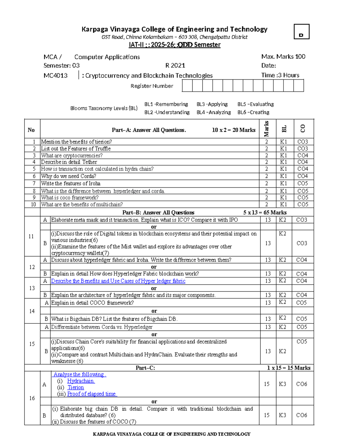 IAT-2 Cryptocurrency Final Exam - MC4013 (2024-25) - Studocu