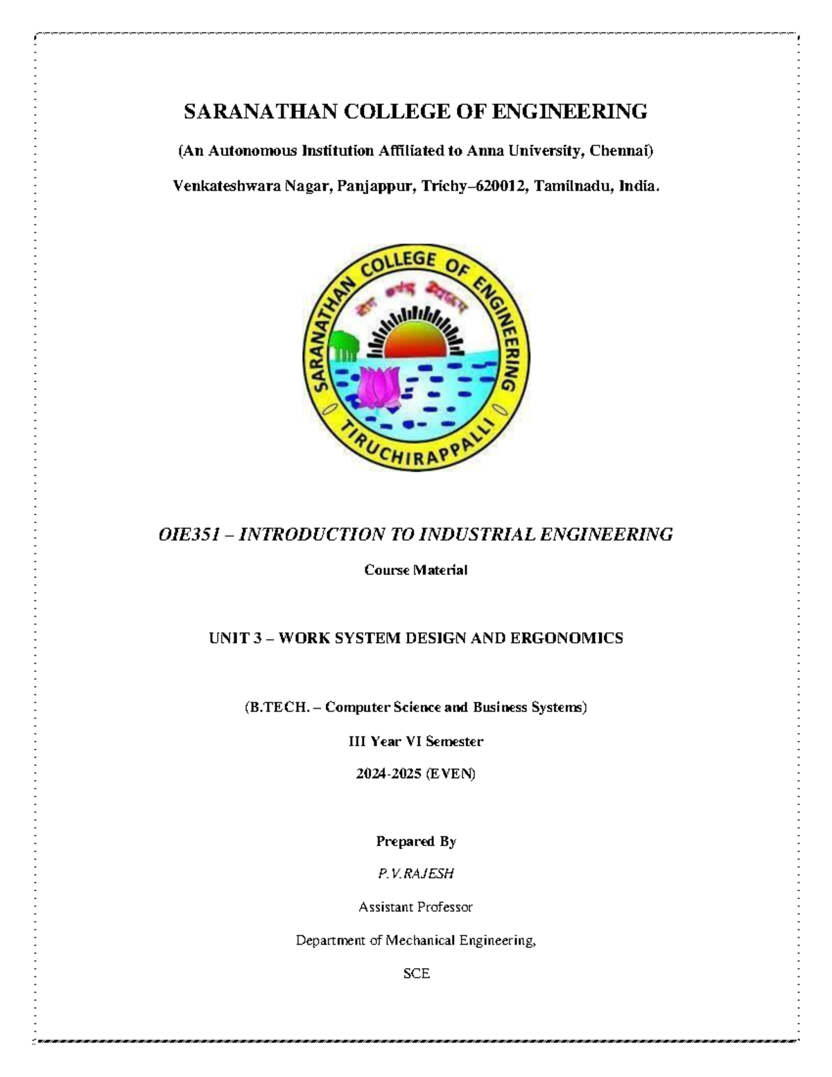 OIE351 UNIT 3 Notes merged-1 - SARANATHAN COLLEGE OF ENGINEERING (An ...