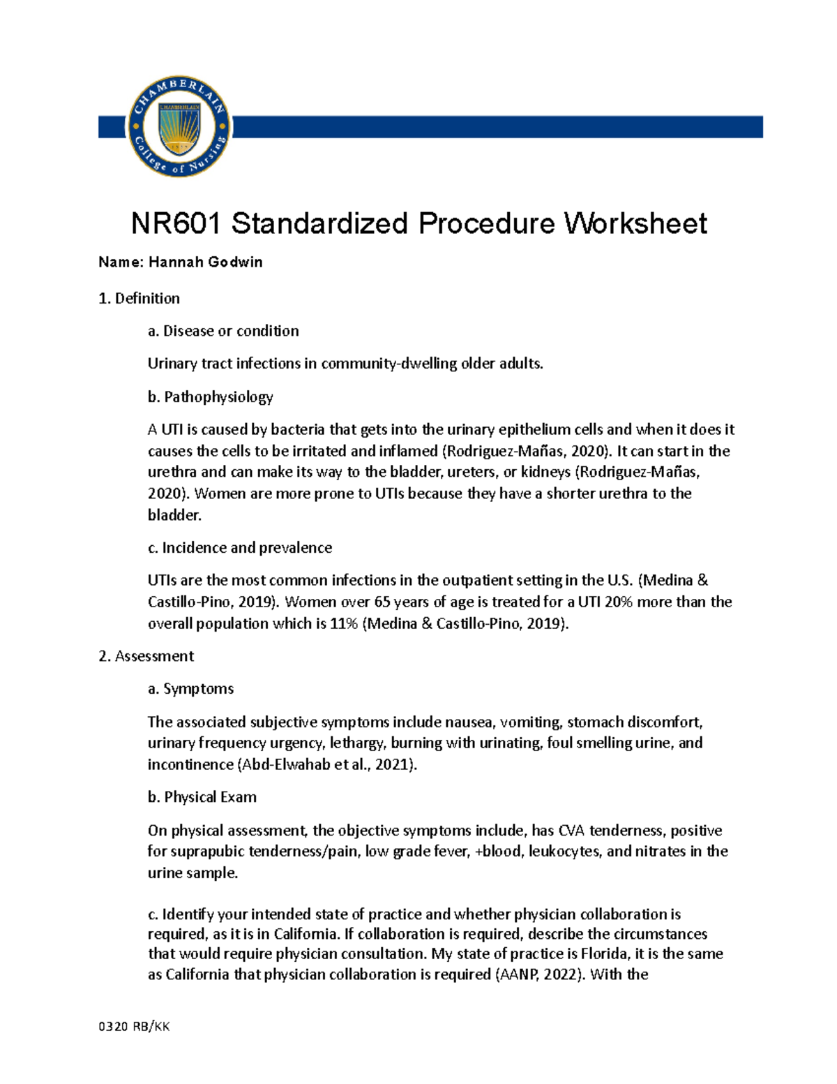 Week 5 assignment 2 - NR601 Standardized Procedure Worksheet Name ...