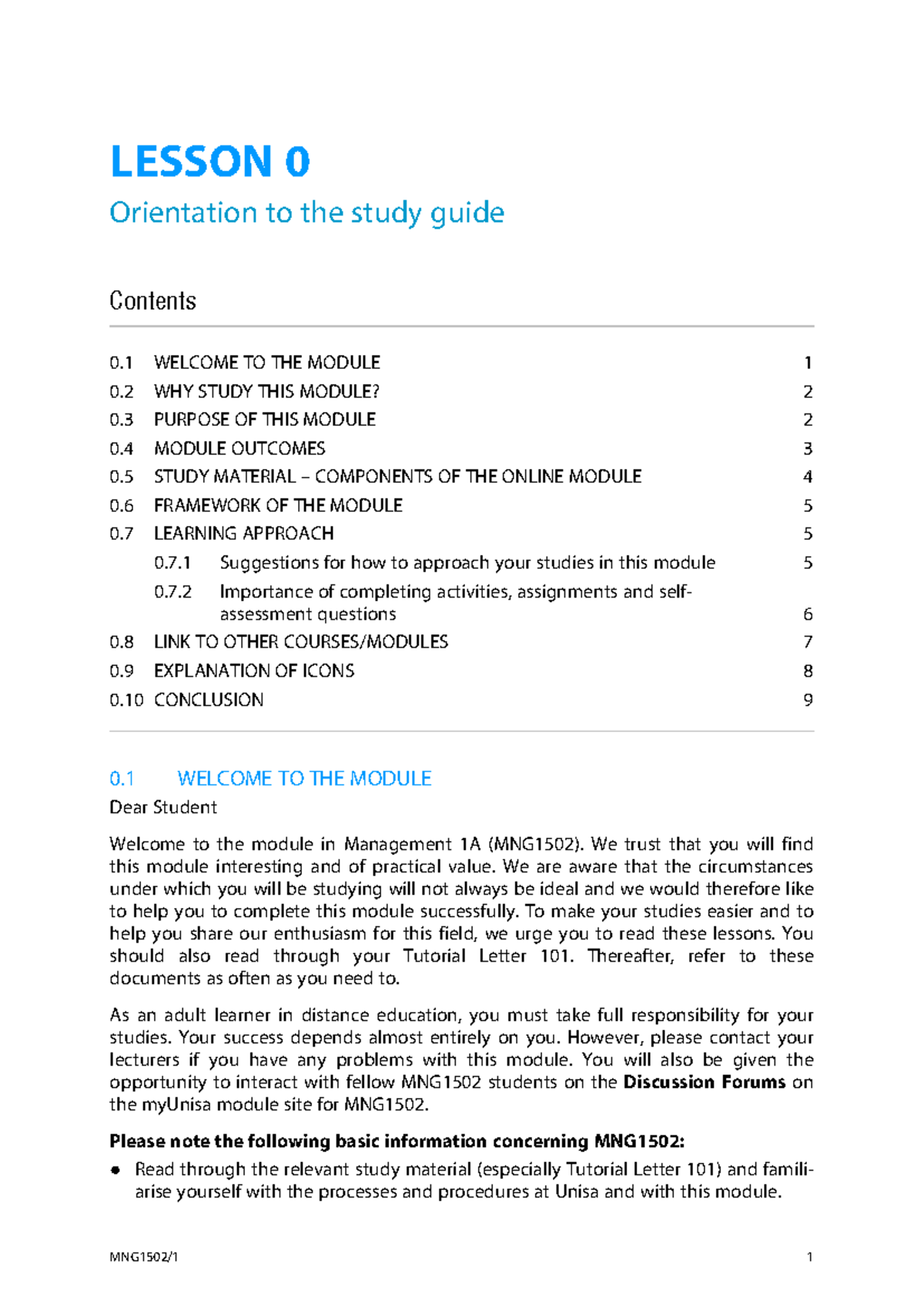 MNG1502 Orientation Lesson 0: Introduction to Management Studies - Studocu