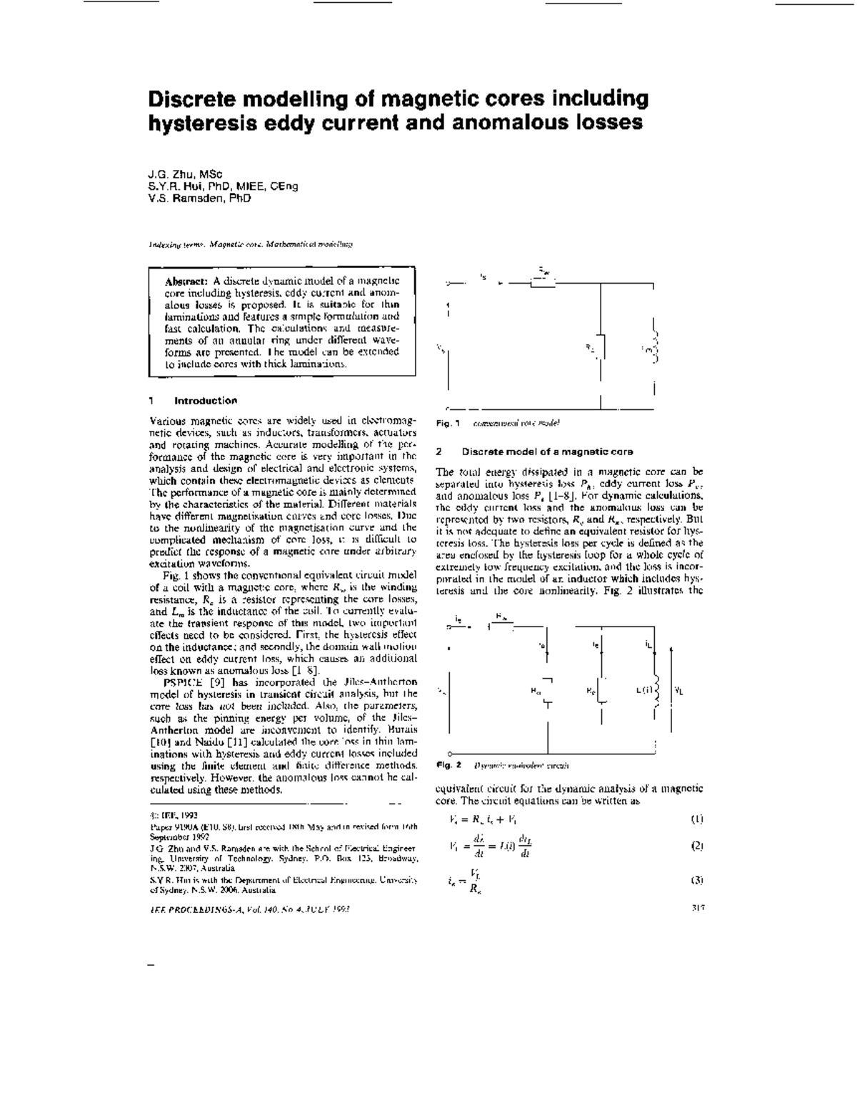 Discrete Modelling of Magnetic Cores with Eddy Current Effects - Zhu ...