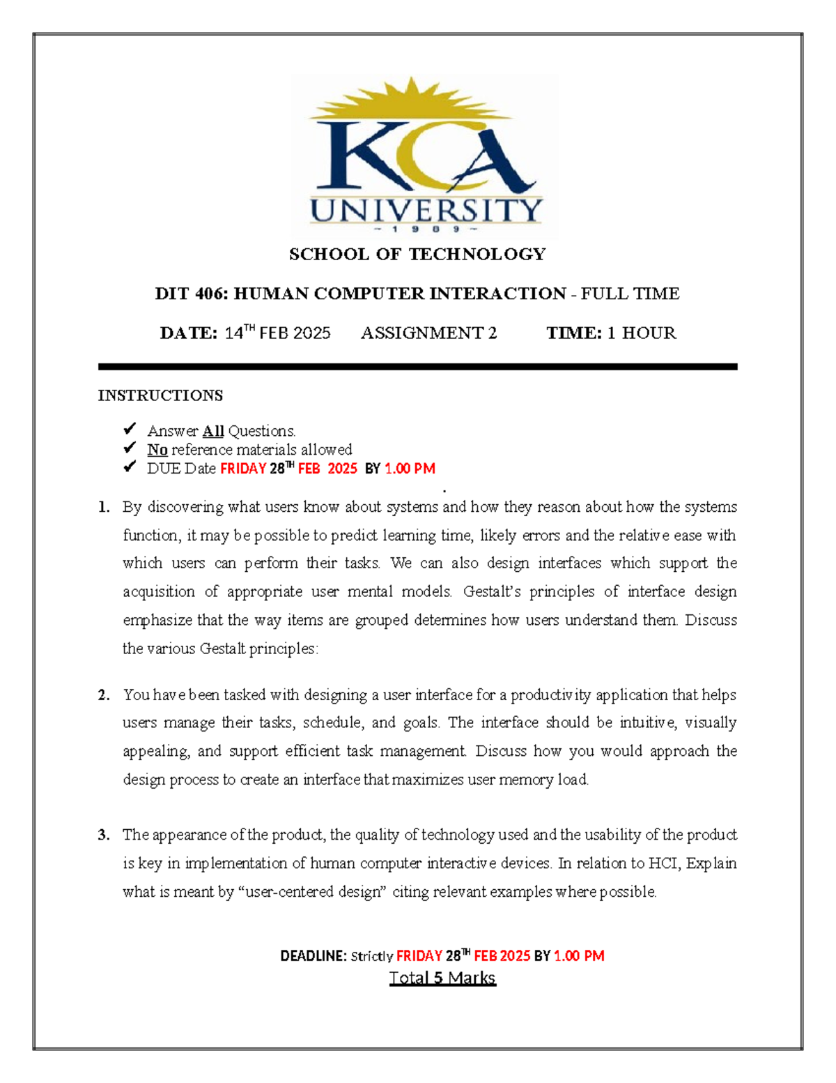 DIT 406: HCI Assignment 2 - User Interface Design & Gestalt Principles - Studocu