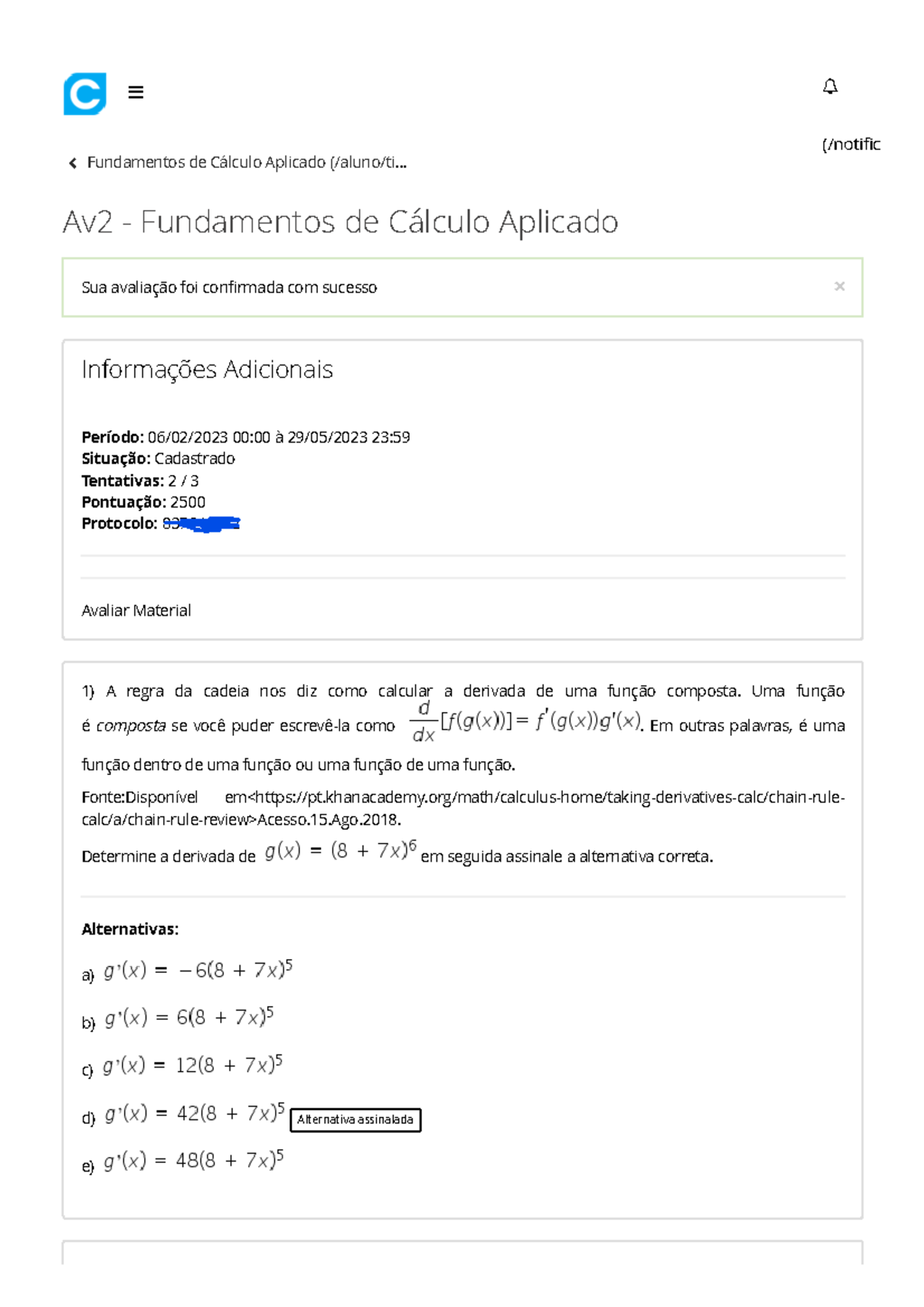 Av2 - Fundamentos de Cálculo Aplicado - Fundamentos de Cálculo Aplicado (/aluno/ti... Av2 ...