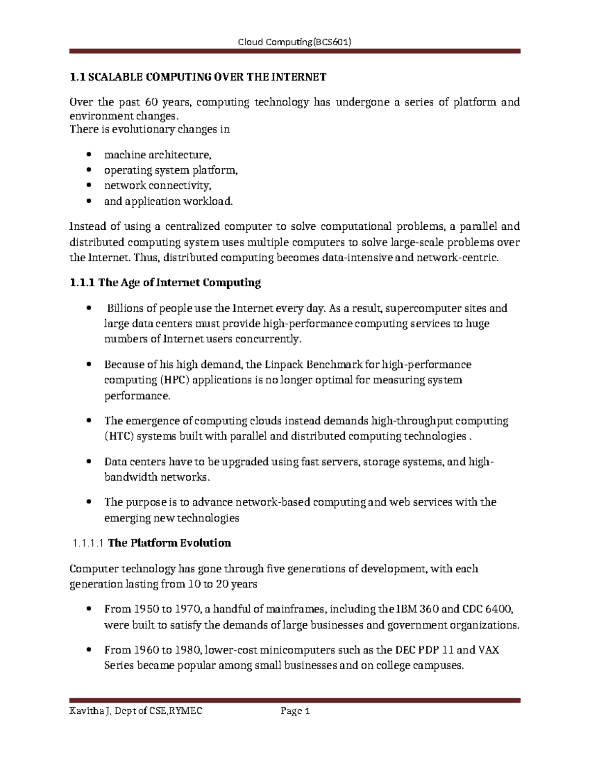 Cloud Computing (BCS601) - Module 1: Scalable Internet Computing - Studocu