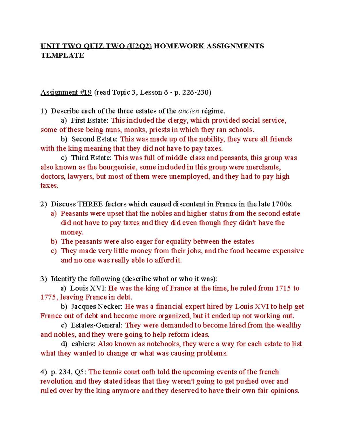 French Revolution Study Guide & Assignments (Topic 3) - Studocu