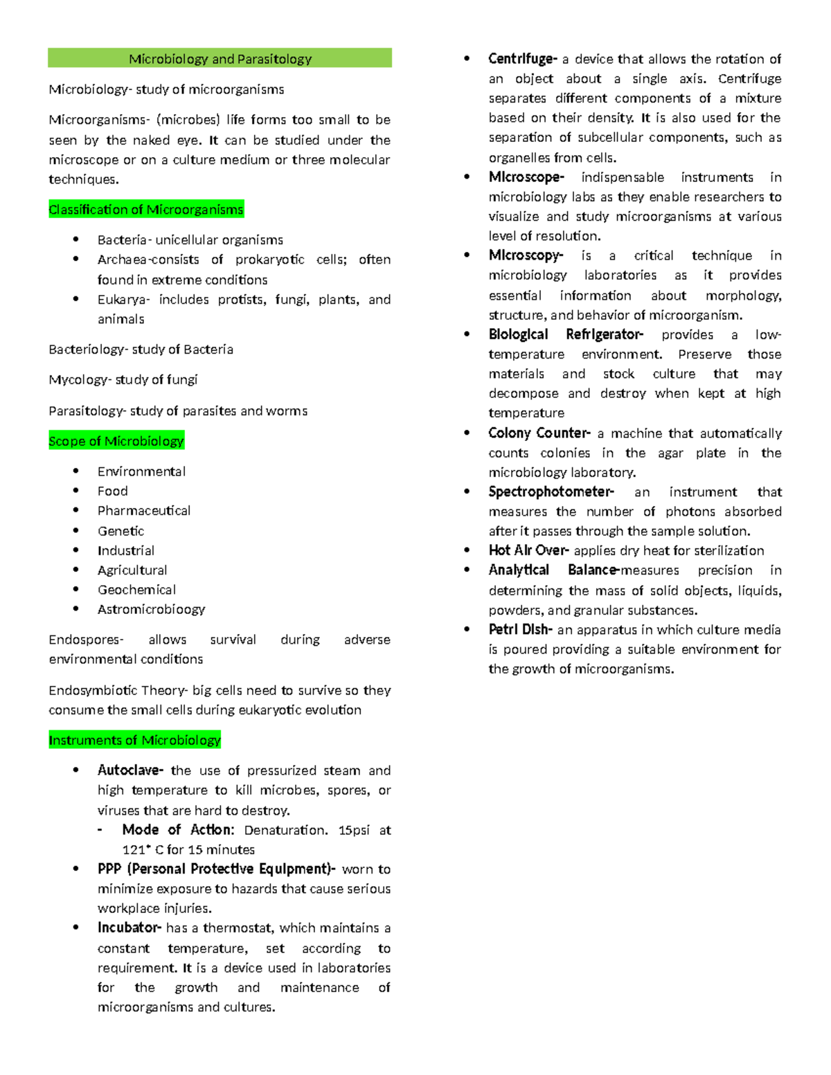 Microbiology & Parasitology Overview: Key Concepts & Instruments - Studocu