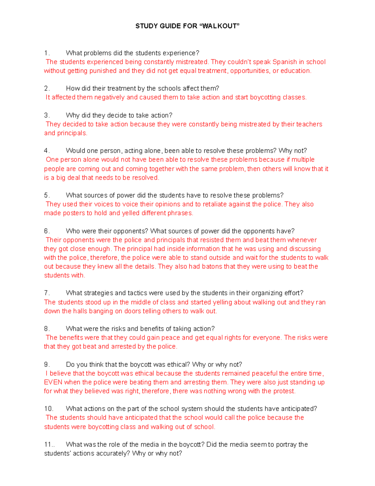 Study Guide for Walkout: Key Issues and Student Actions - Studocu