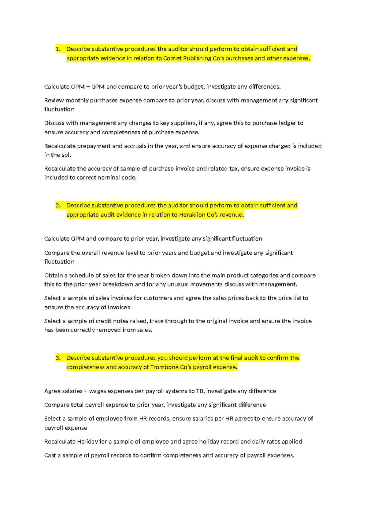 ACCA Audit Substantive Procedures: Detailed Answers & Guidelines - Studocu