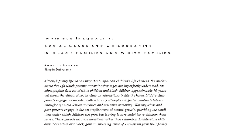 SOC 747: Invisible Inequality in Childrearing Across Social Classes ...