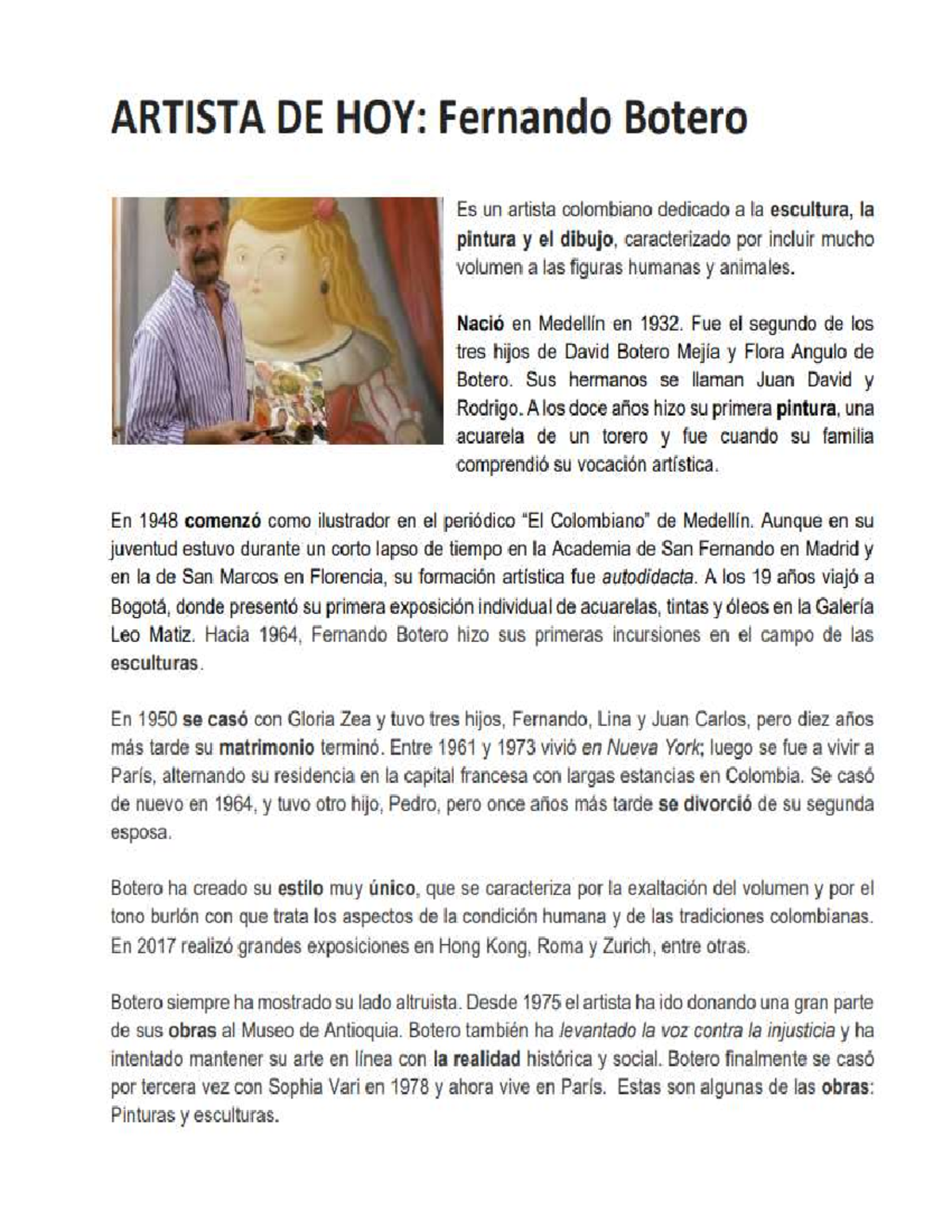 SP II - Unit 4 - Fernando Botero - Reading Comprehension 3 - HIST 270 ...