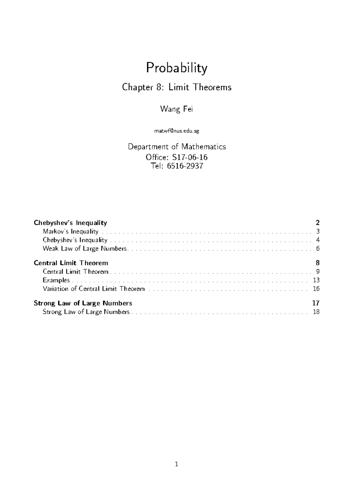 Probability Chapter 8: Limit Theorems Study Notes - Studocu