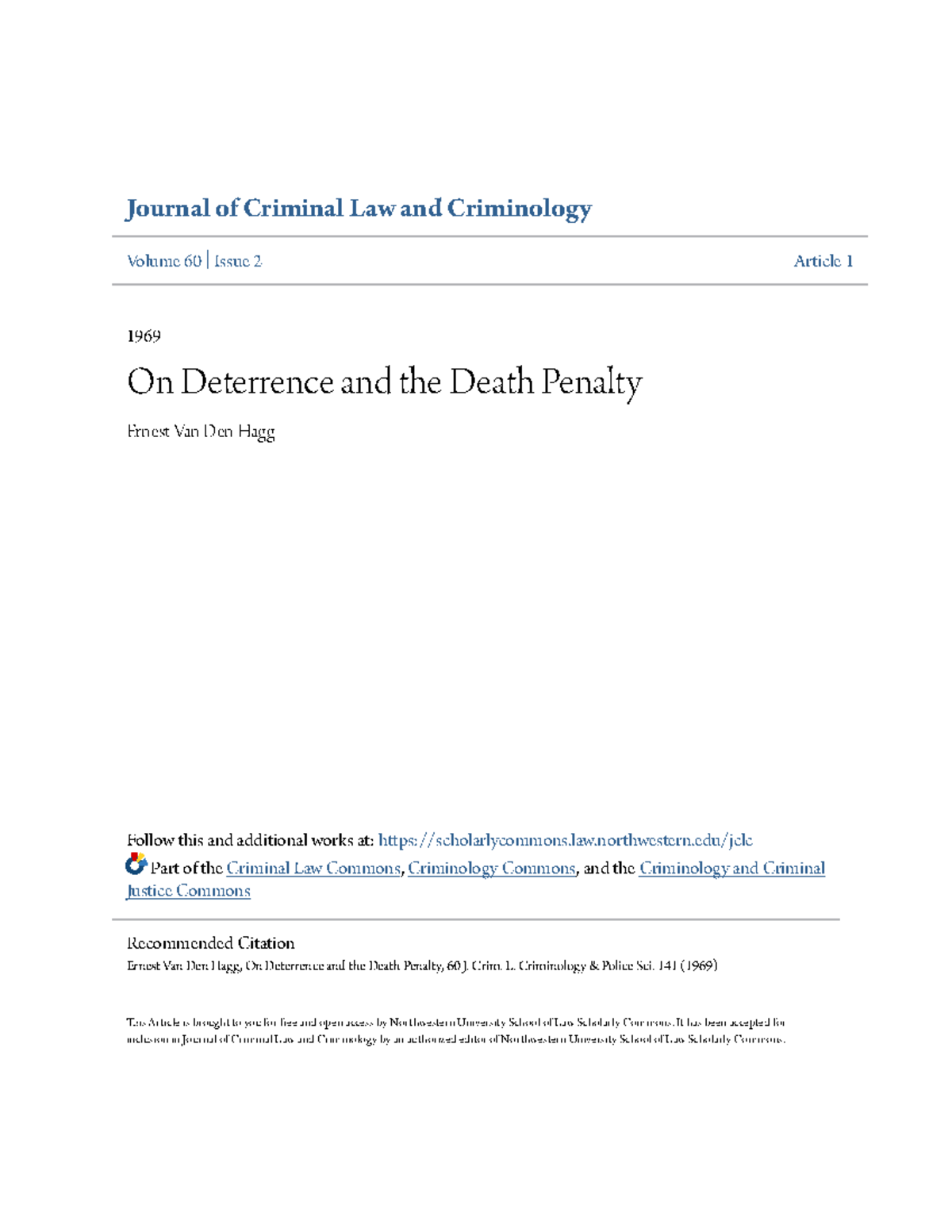 On Deterrence and the Death Penalty - Journal of Criminal Law and ...