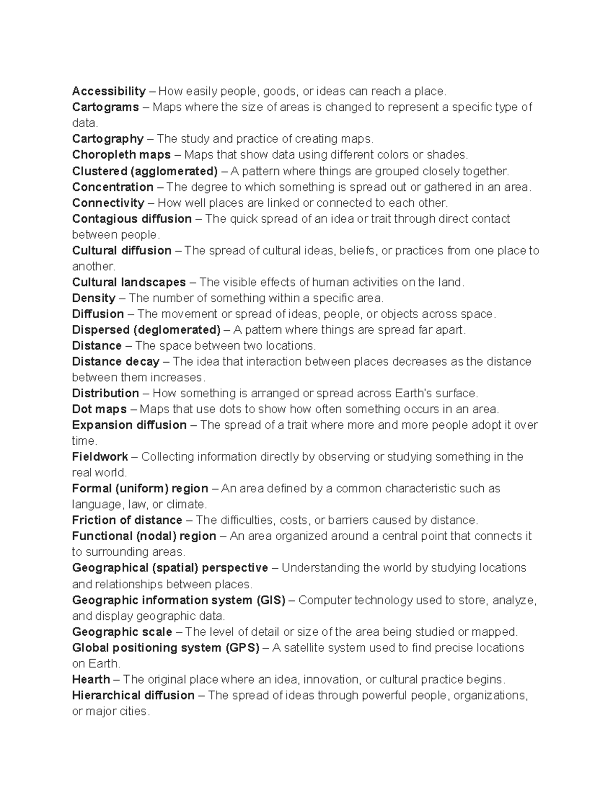1HB3 Geography Definitions: Key Terms and Concepts Explained - Studocu