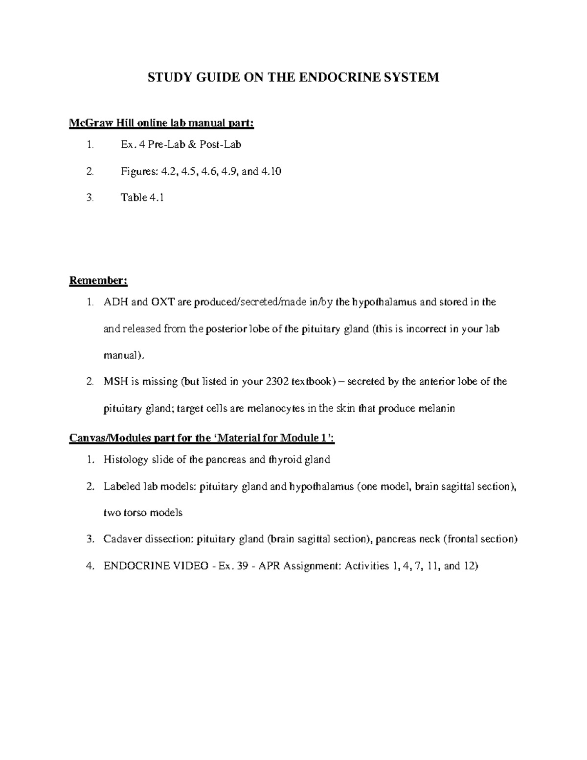 Study Guide ON THE Endocrine System - F23 - STUDY GUIDE ON THE ENDOCRINE SYSTEM McGraw Hill ...