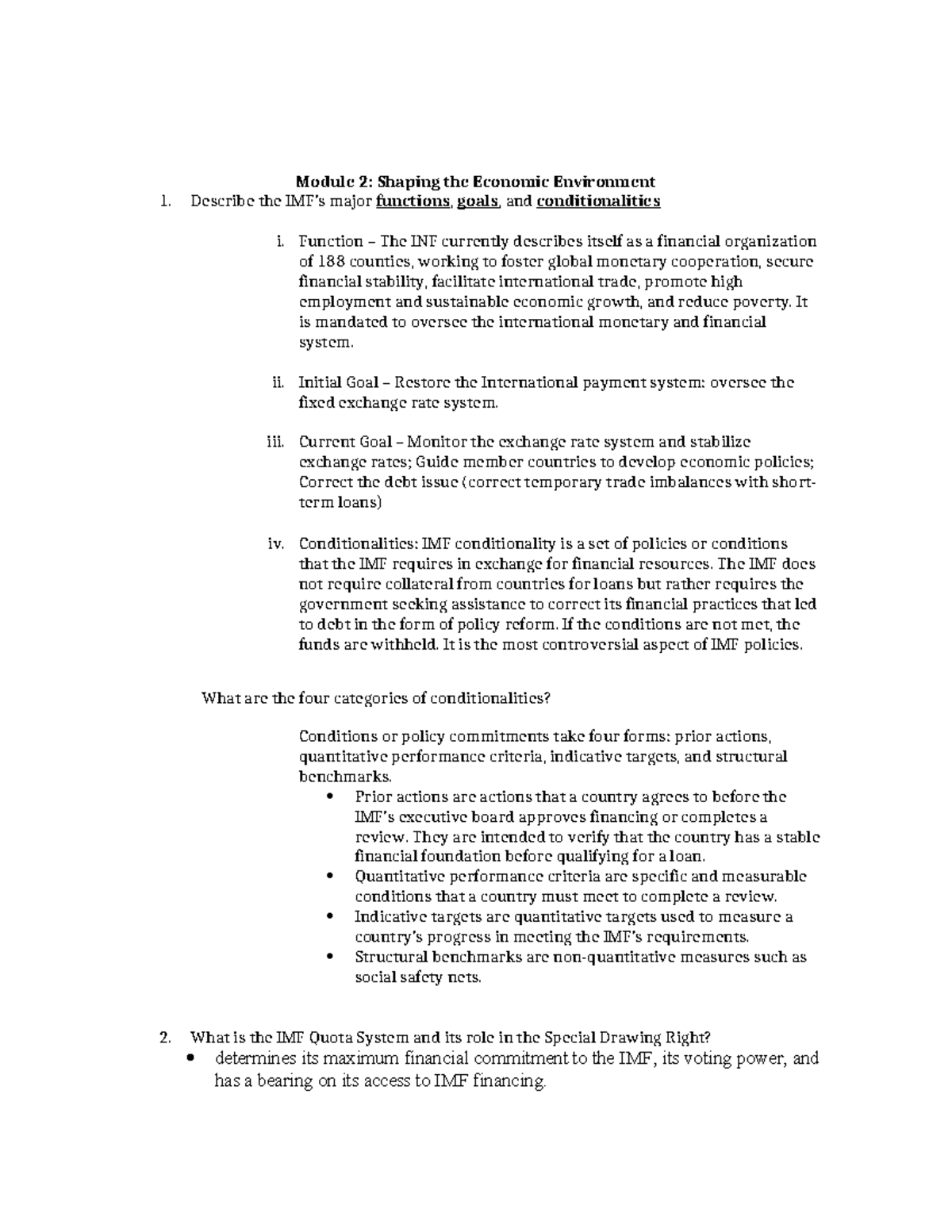D080 Module 2 Study Guide: IMF and World Bank Functions & Critiques ...