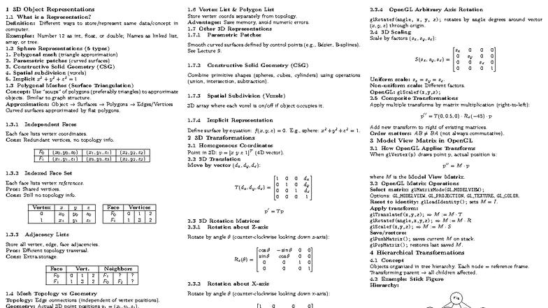 CS3241 L03 3D Object Representations and Transformations - Studocu