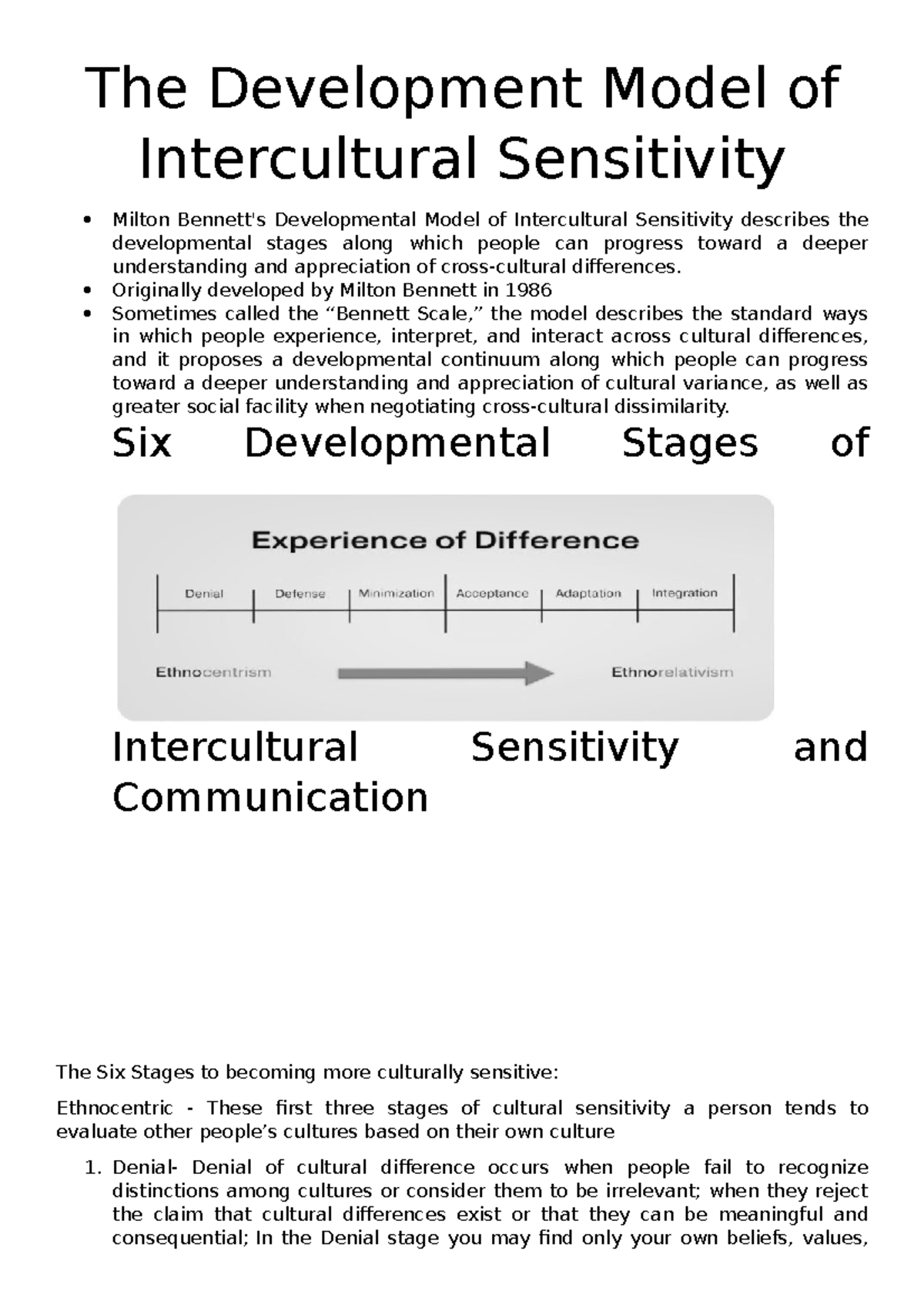 The Development Model of Intercultural Sensitivity - The Development ...