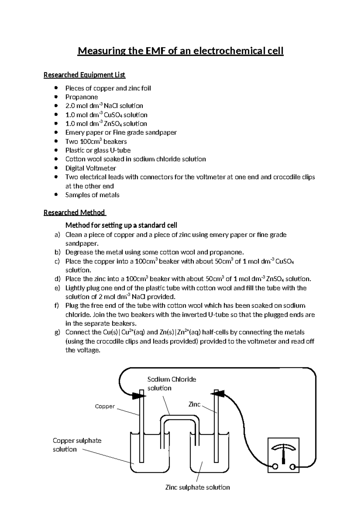 AQA - Required Practical 8: Measuring EMF of Electrochemical Cells - Studocu
