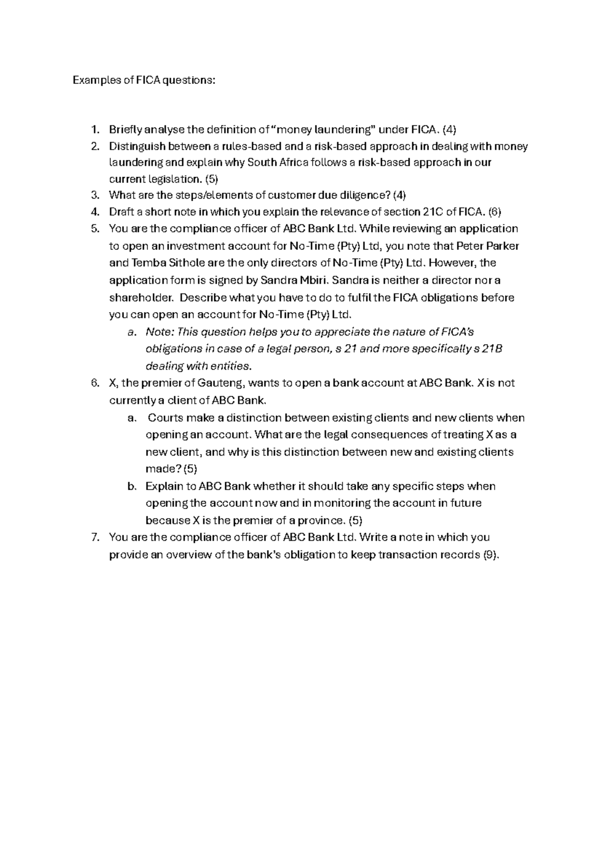 FICA Compliance Questions: Analysis and Obligations Overview - Studocu