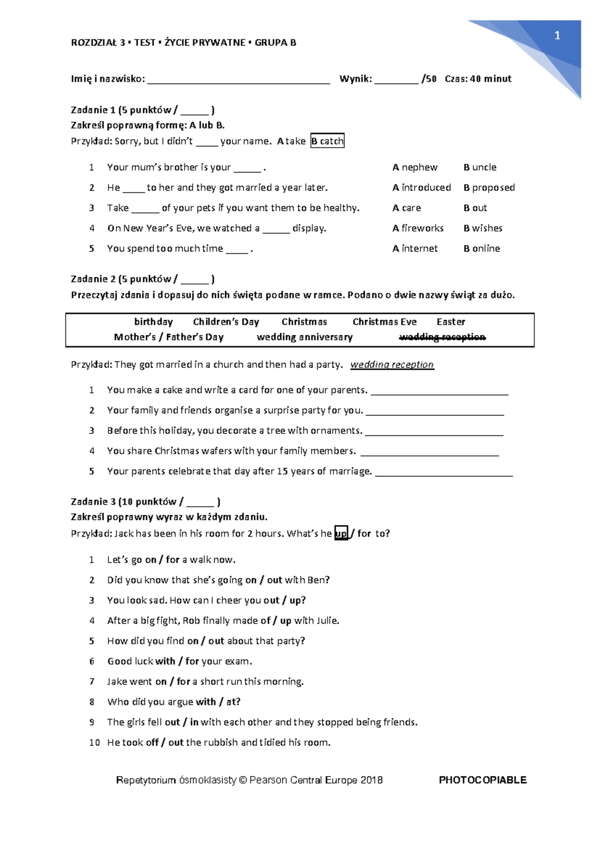 Brainy 4 Unit Test 6 B - Sprawdzian klasy 4 - Photocopiable Brainy ... Brainy 4 Unit Test 6 B - Sprawdzian klasy 4 - Photocopiable Brainy ...